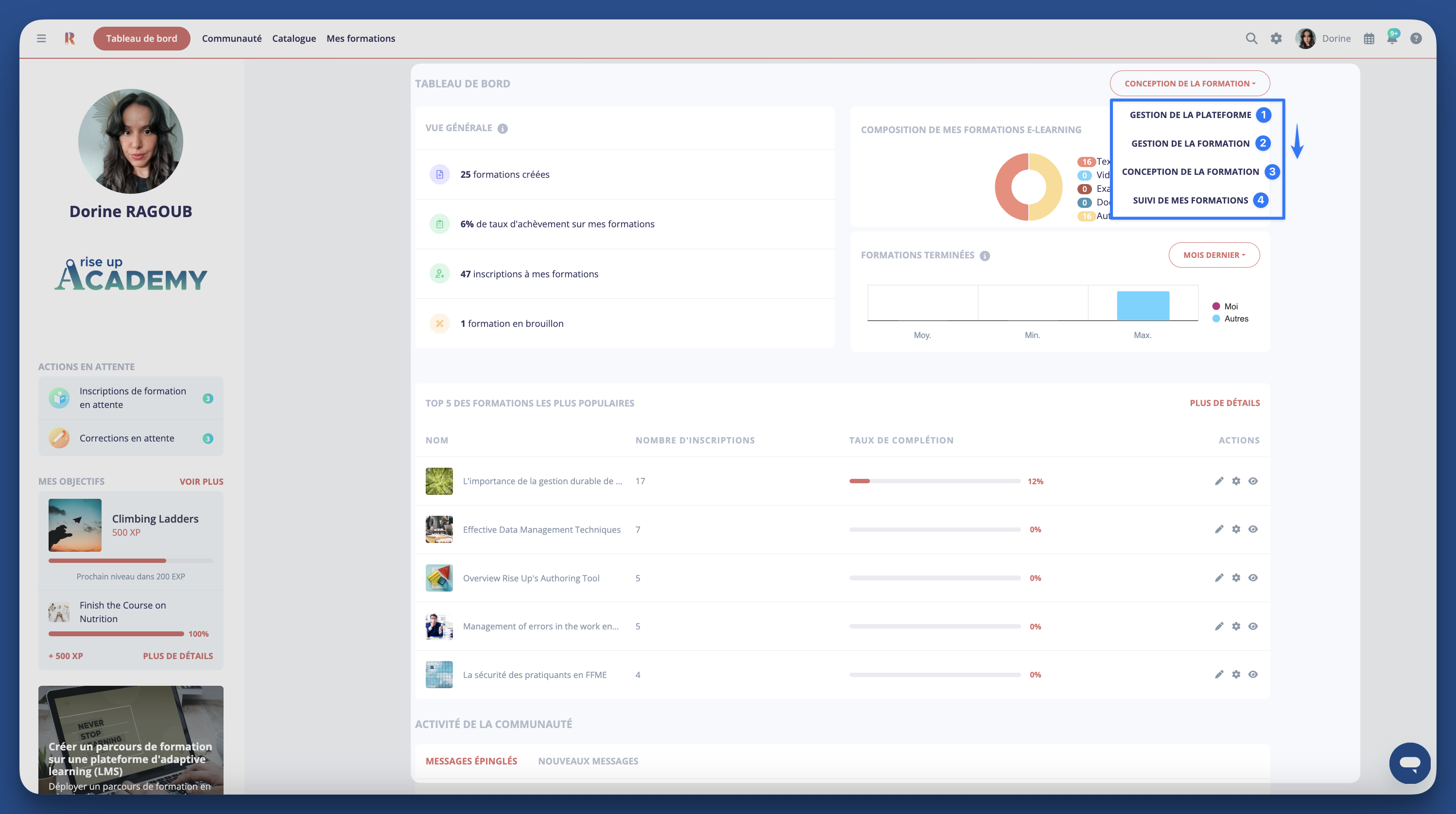 Accéder et Analyser la Progression des Formations – Rise Up Support
