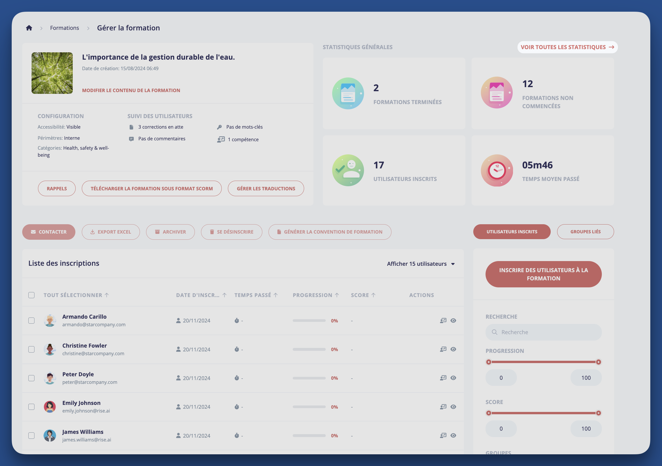 Accéder et Analyser la Progression des Formations – Rise Up Support