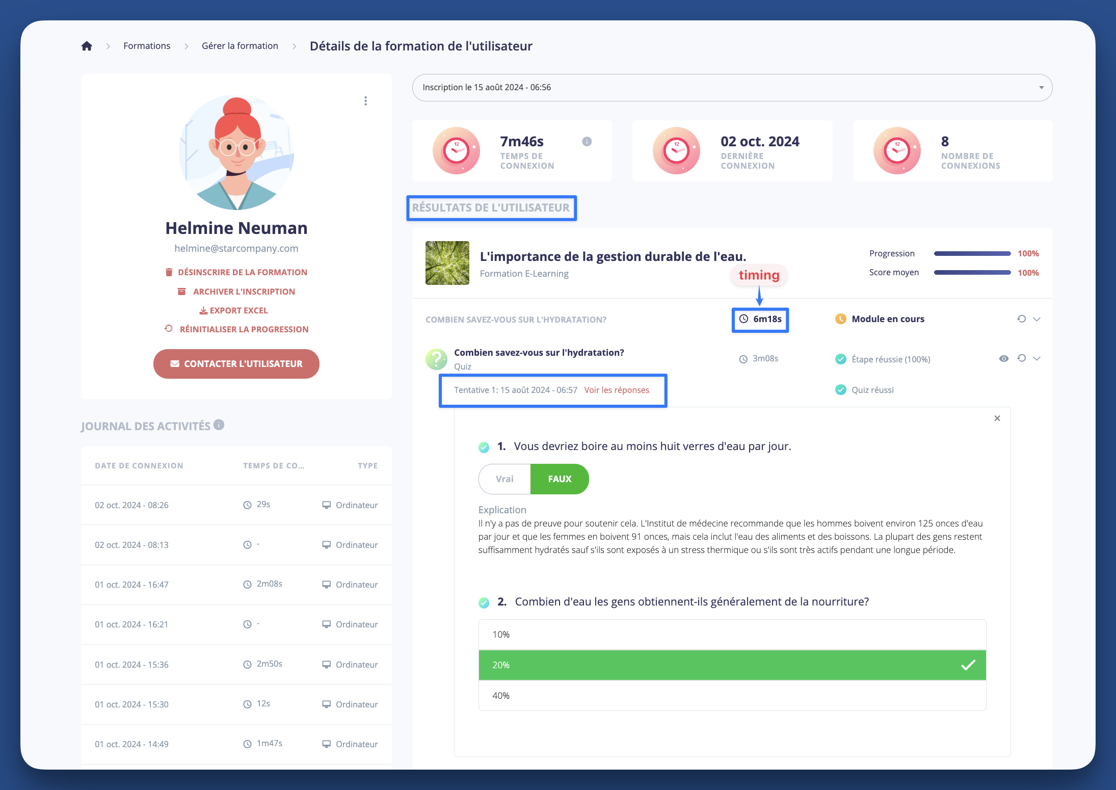 Accéder et Analyser la Progression des Formations – Rise Up Support